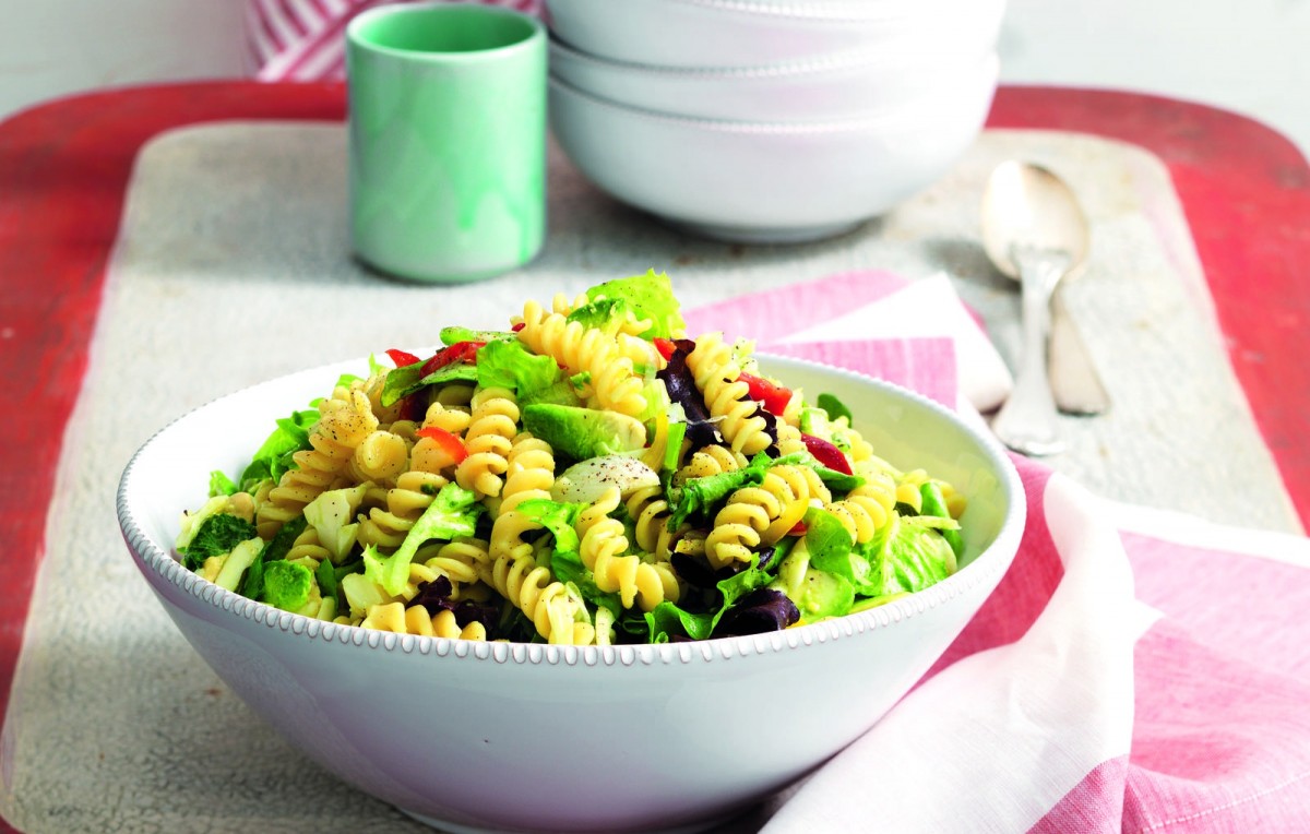Pasta Salad With Fusilli, Scamorza Cheese, Avocado and Spring Onions ...