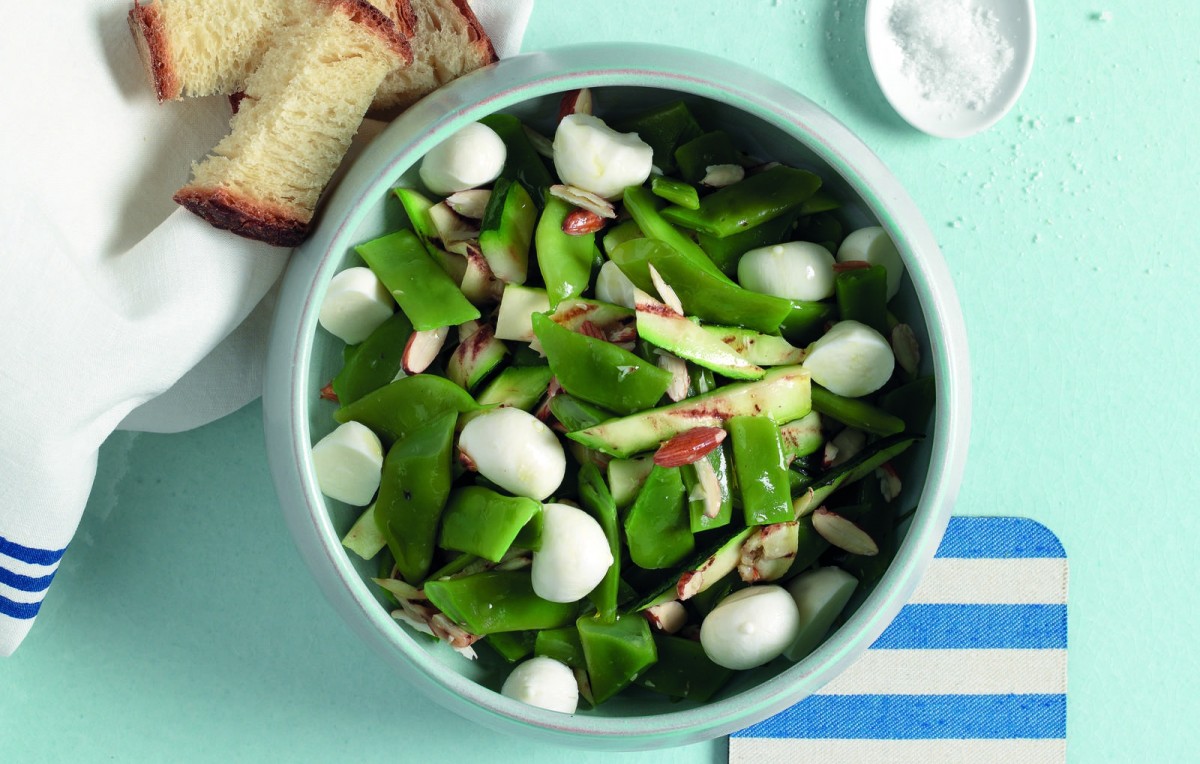 Snow Peas with Mozzarella Pearls Recipe - La Cucina Italiana
