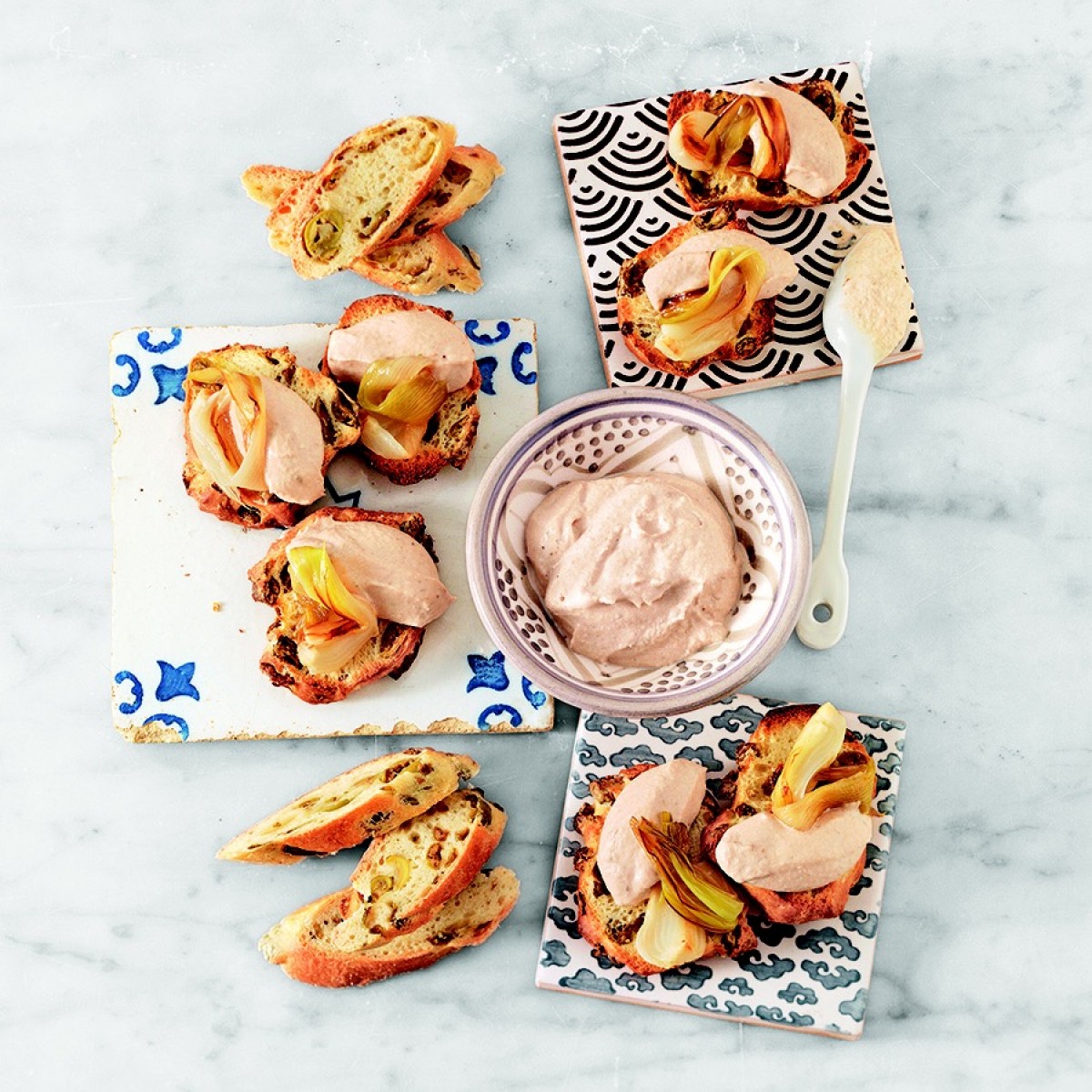 Tuna Mousse with Spring Onions on Olive Toasts Recipe - La Cucina Italiana