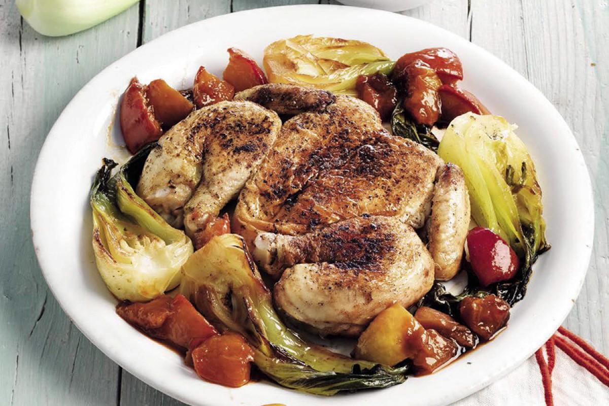 Chicken alla diavola, summer compote and bok choy Recipe - La Cucina ...