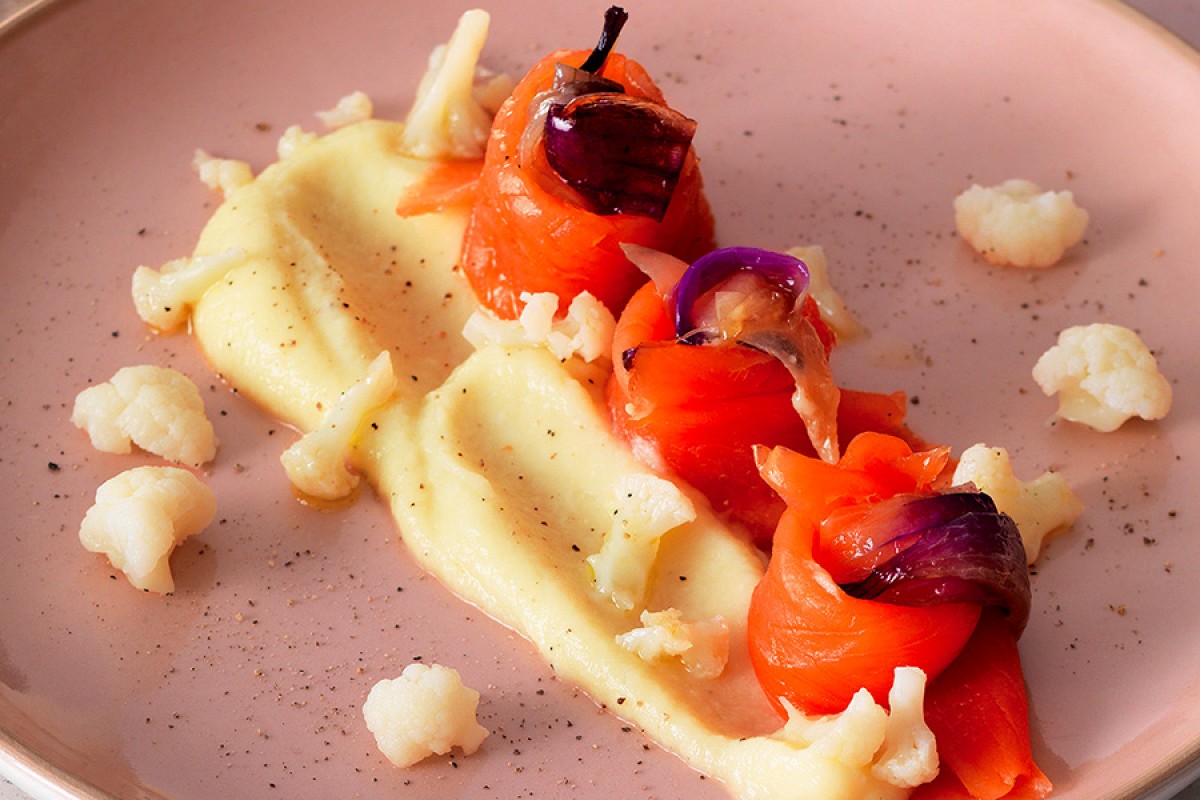 Salmon with Cauliflower Cream and Braised Spring Onions Recipe - La ...