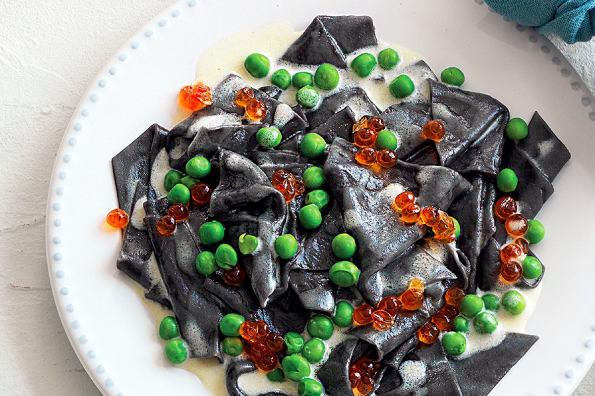 Squid Ink Maltagliati with a Wine and Pea Sauce Recipe - La Cucina Italiana