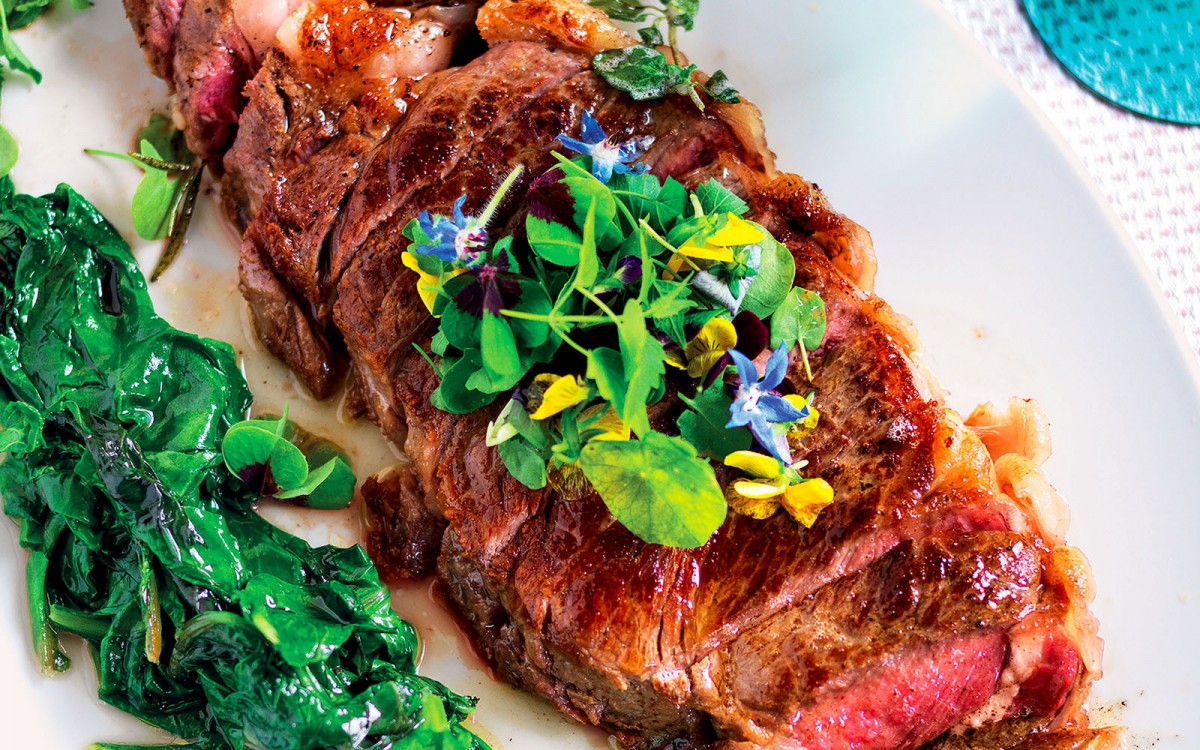 Beef Sirloin with Sautéed Chard and Ceam of Zucchini Recipe - La Cucina ...