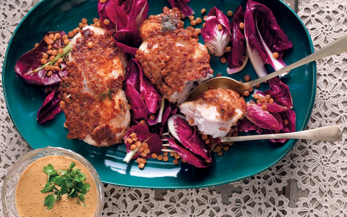 Lentil-crusted Monkfish Recipe - La Cucina Italiana