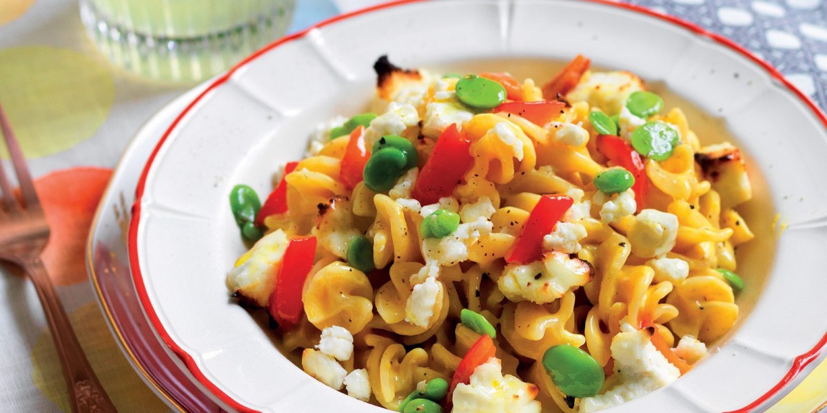 Fusilli Pasta with Bell Peppers, Fava Beans and Ricotta Cheese Recipe ...